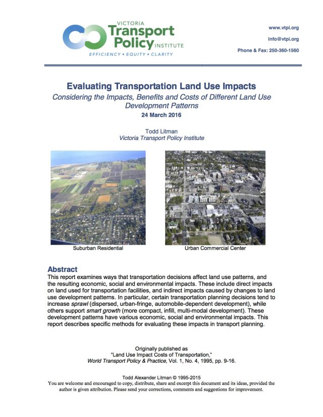 Evaluating Transportation Land Use Impacts: Considering the Impacts ...