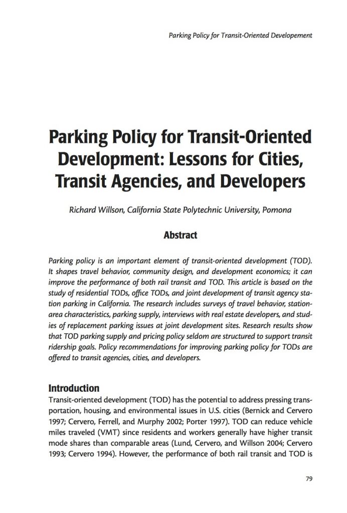 Parking Policy for Transit-Oriented Development: Lessons for Cities,Transit Agencies, and ...